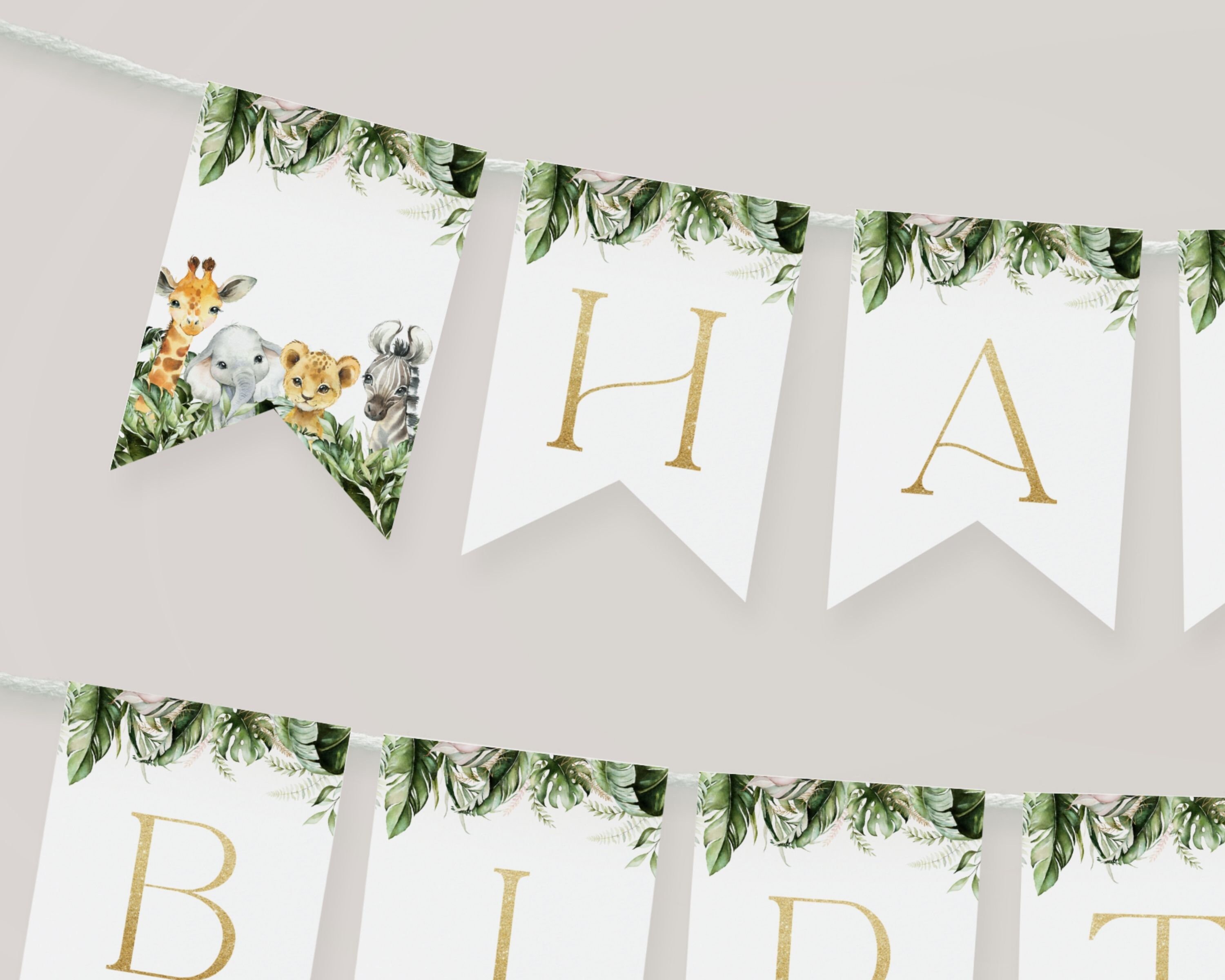 Jungle Happy Birthday Banner Editable Template DIY. Safari - Etsy