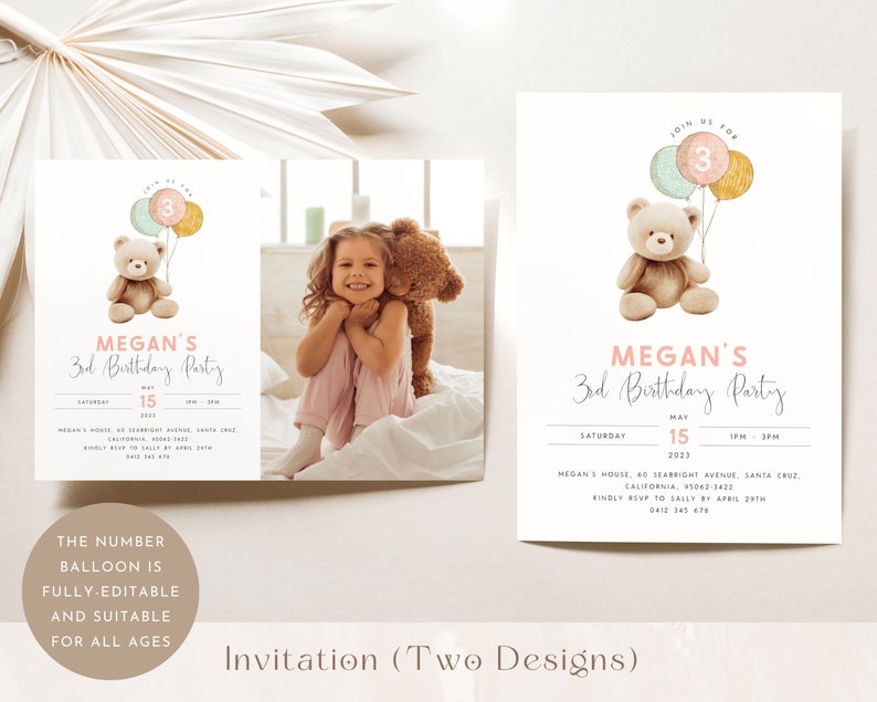 Bear Birthday Bundle. Beary 3rd Birthday Party Bundle Pink - Etsy