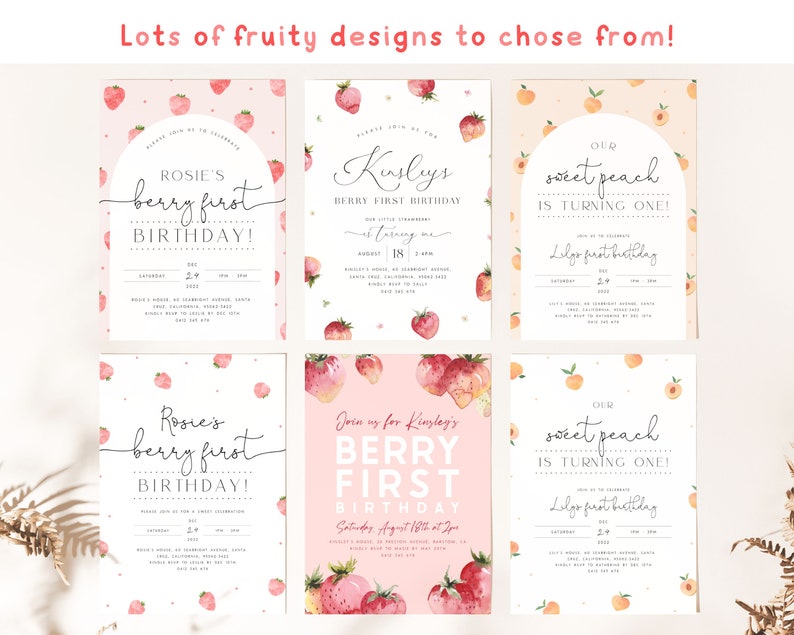 Berry First Birthday Invitation Template Strawberry Invitation - Etsy