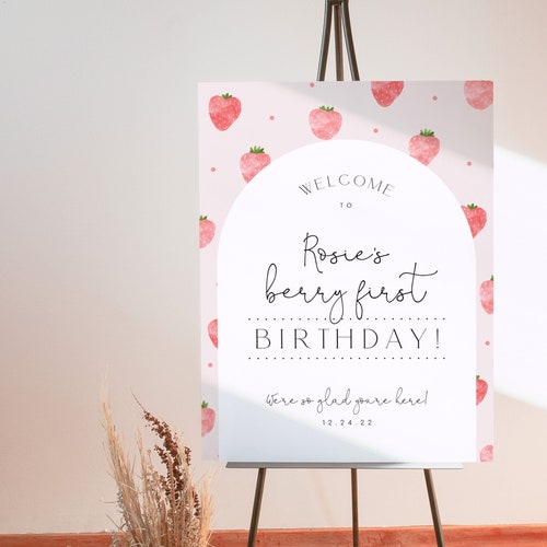 Berry First Birthday Milestone Sign Template Editable - Etsy