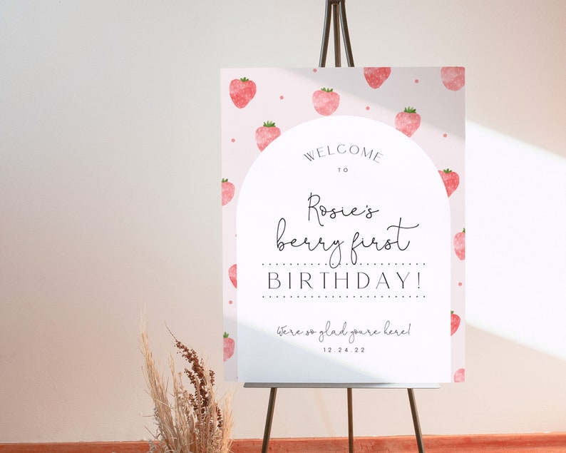 Berry First Birthday Welcome Sign Template. Editable - Etsy