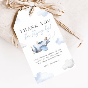 Airplane Birthday Thank You Tag Template. Editable Airplane 1st ...