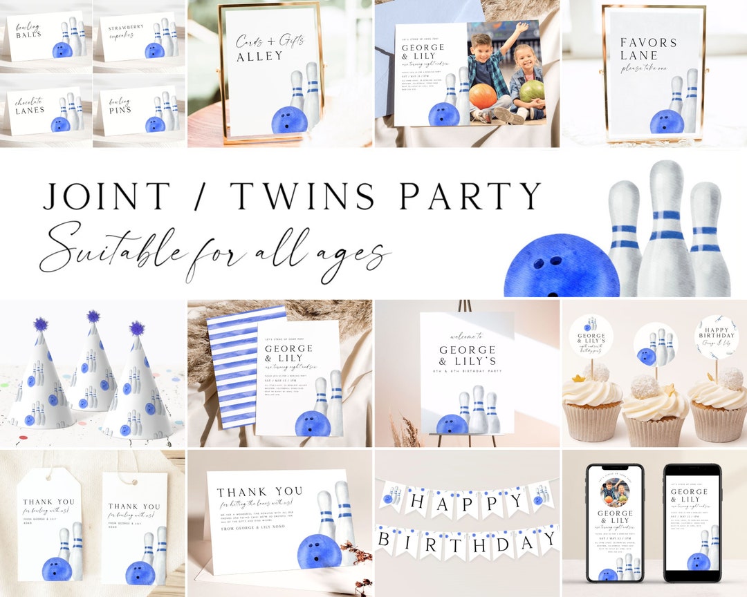 Joint Bowling Birthday Bundle Editable Template Bowling Party Bundle ...