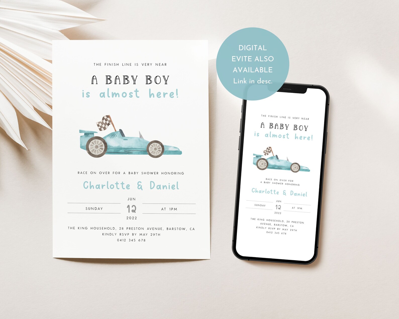 Baby Boy is Almost Here Baby Shower Invitation Template. Vintage Race ...