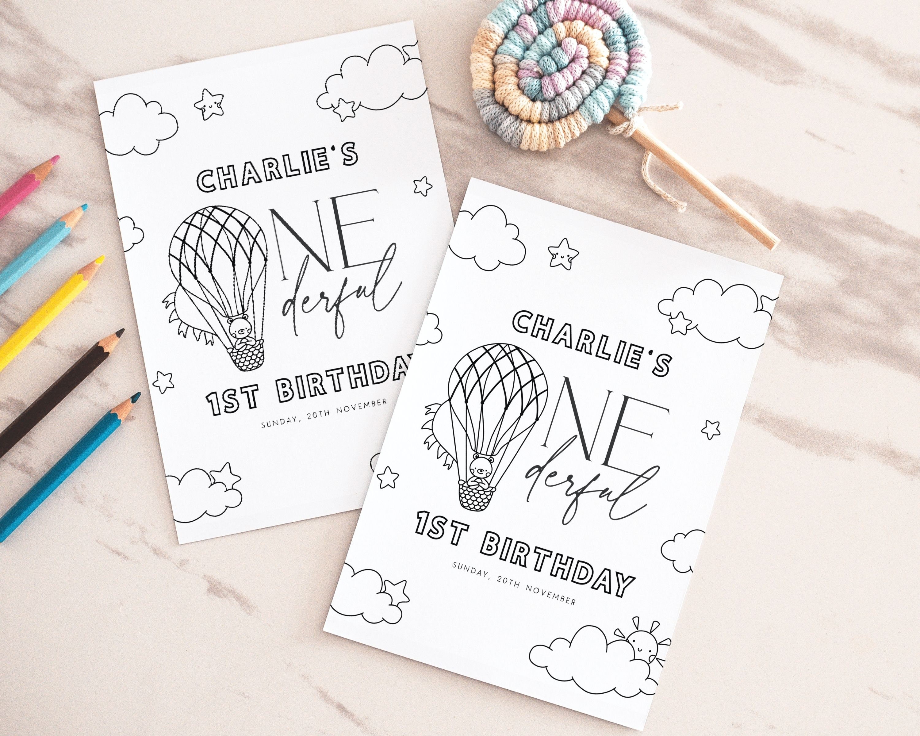 Editable Coloring Page Template. Onederful Birthday Party - Etsy Canada