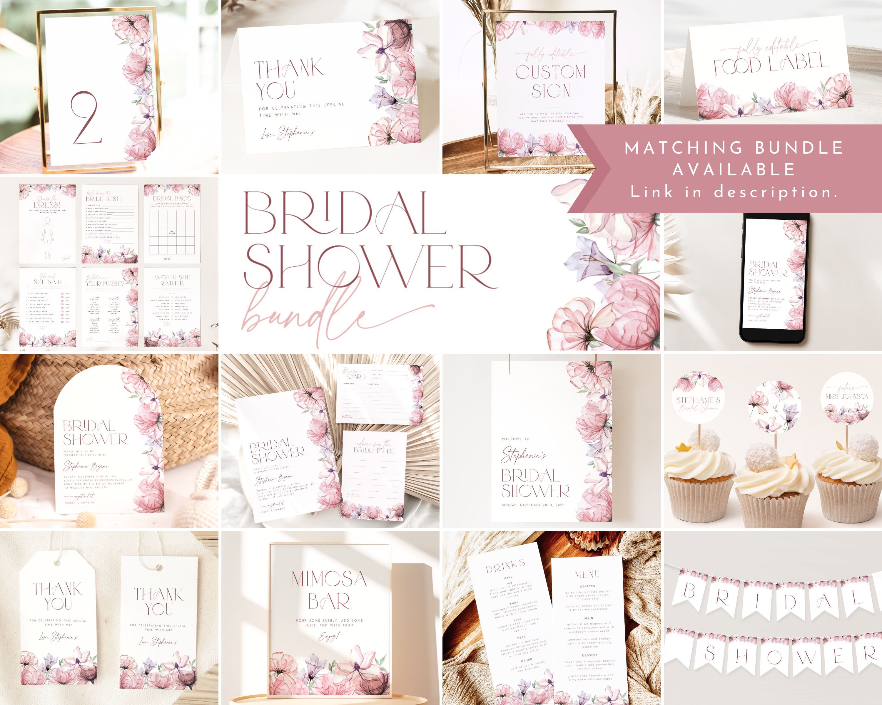 Blush Pink Bridal Shower Games Bundle. Pink Floral Printable Bridal ...