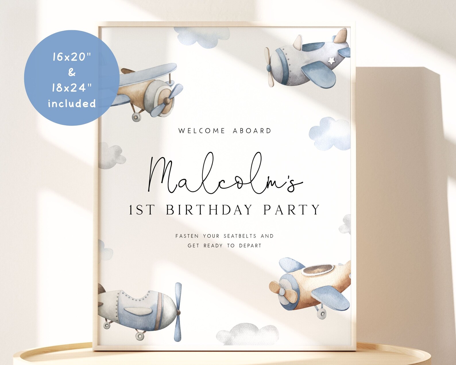 Airplane Birthday Welcome Sign Template Blue Airplane Welcome Sign 1st ...