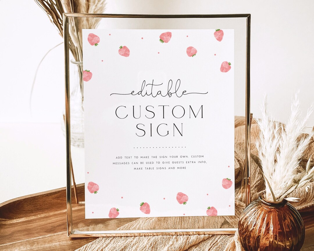 Strawberry Custom Sign Template Berry First Birthday Berry - Etsy