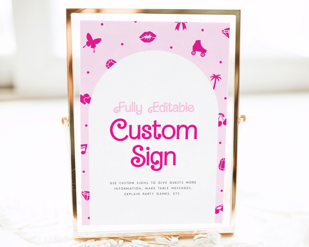 Editable Hot Pink Doll Birthday Party Sign Template. Doll Custom Sign ...