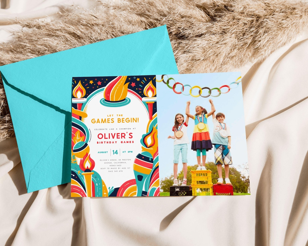 Go for Gold Sports Birthday Photo Invitation Template, Invite Photo ...