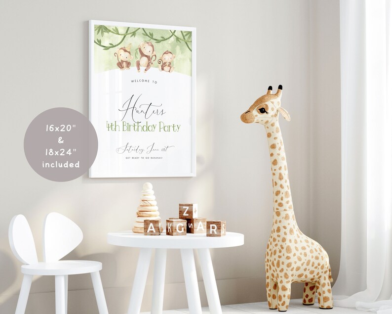 Monkey Welcome Sign Template Monkey Birthday Welcome Poster - Etsy