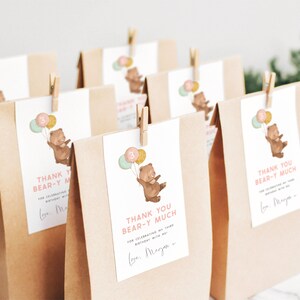 Bear Birthday Thank You Tag Editable Beary 3rd Birthday Thank You Tag ...