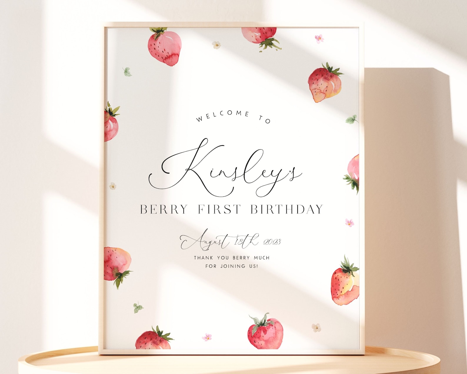 Berry First Birthday Welcome Sign Template. Editable Strawberry Welcome ...