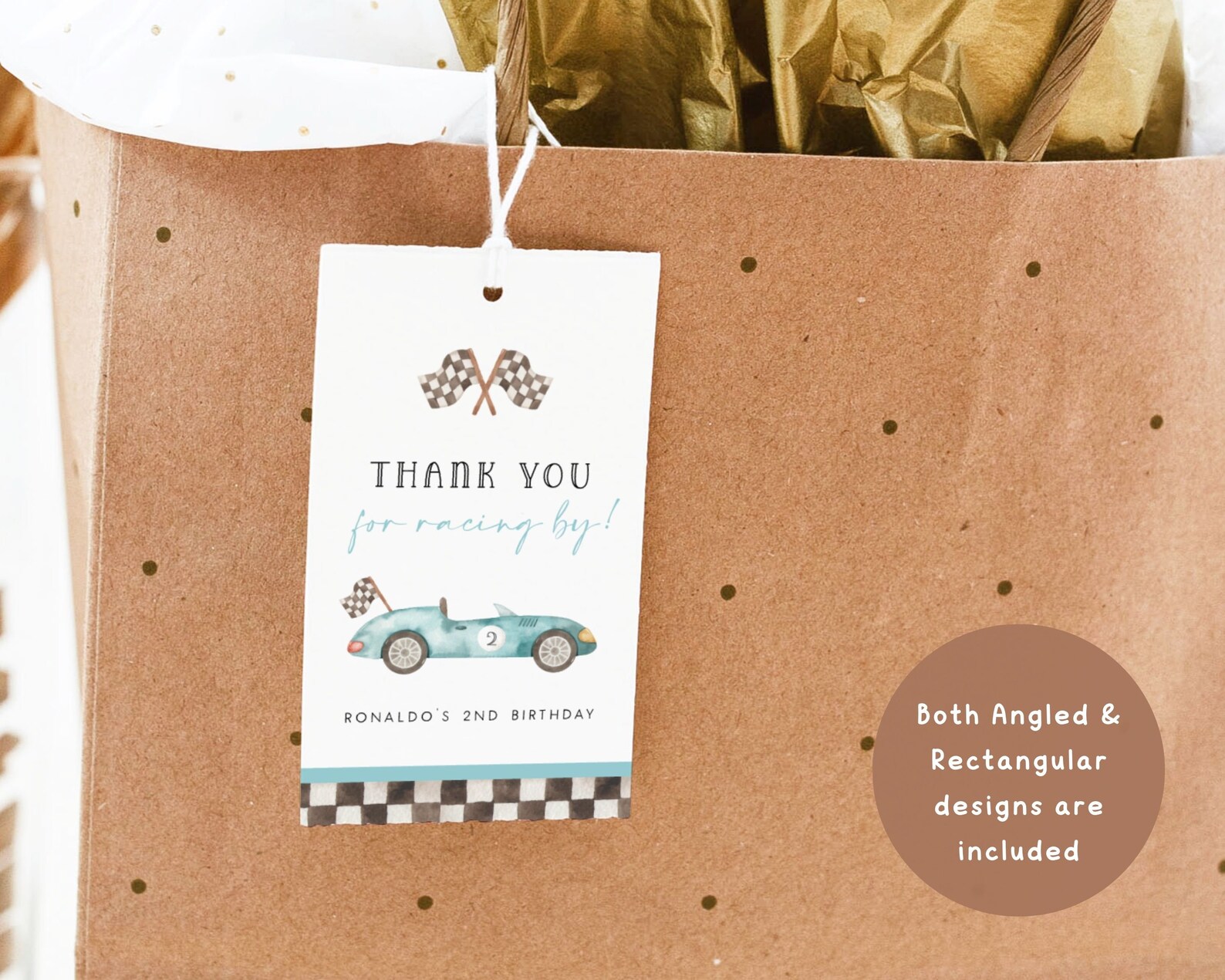 Two Fast Race Car Second Birthday Thank You Tag Template, Vintage Race ...
