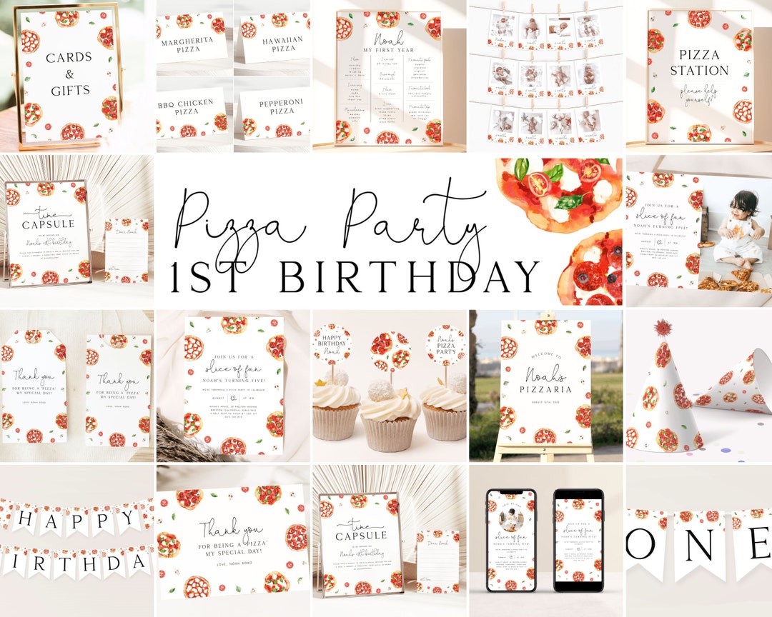 Pizza Party 1st Birthday Bundle Editable Template Pizza Party Bundle ...