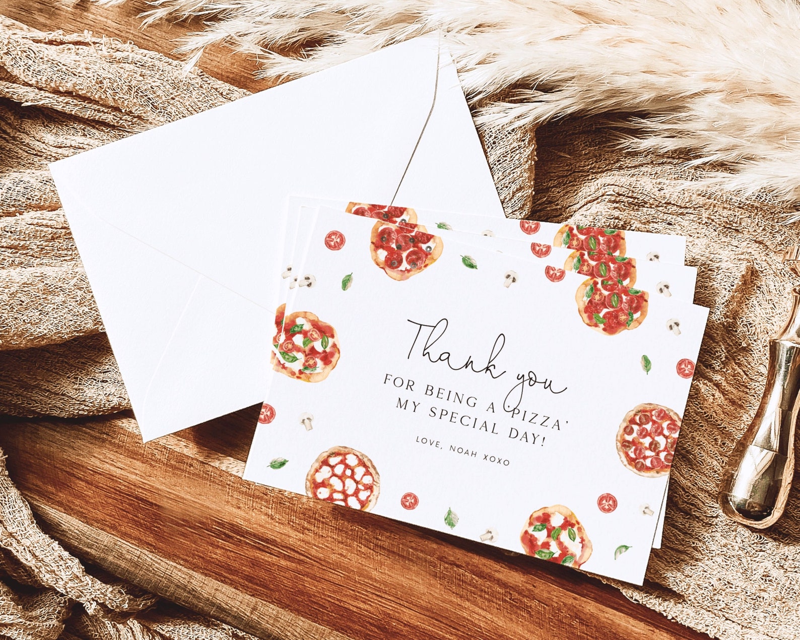 Pizza Party Thank You Card Editable Template Pizza Party Birthday Thank ...