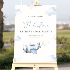 Airplane Birthday Welcome Sign Template Blue Airplane Welcome Sign 1st ...