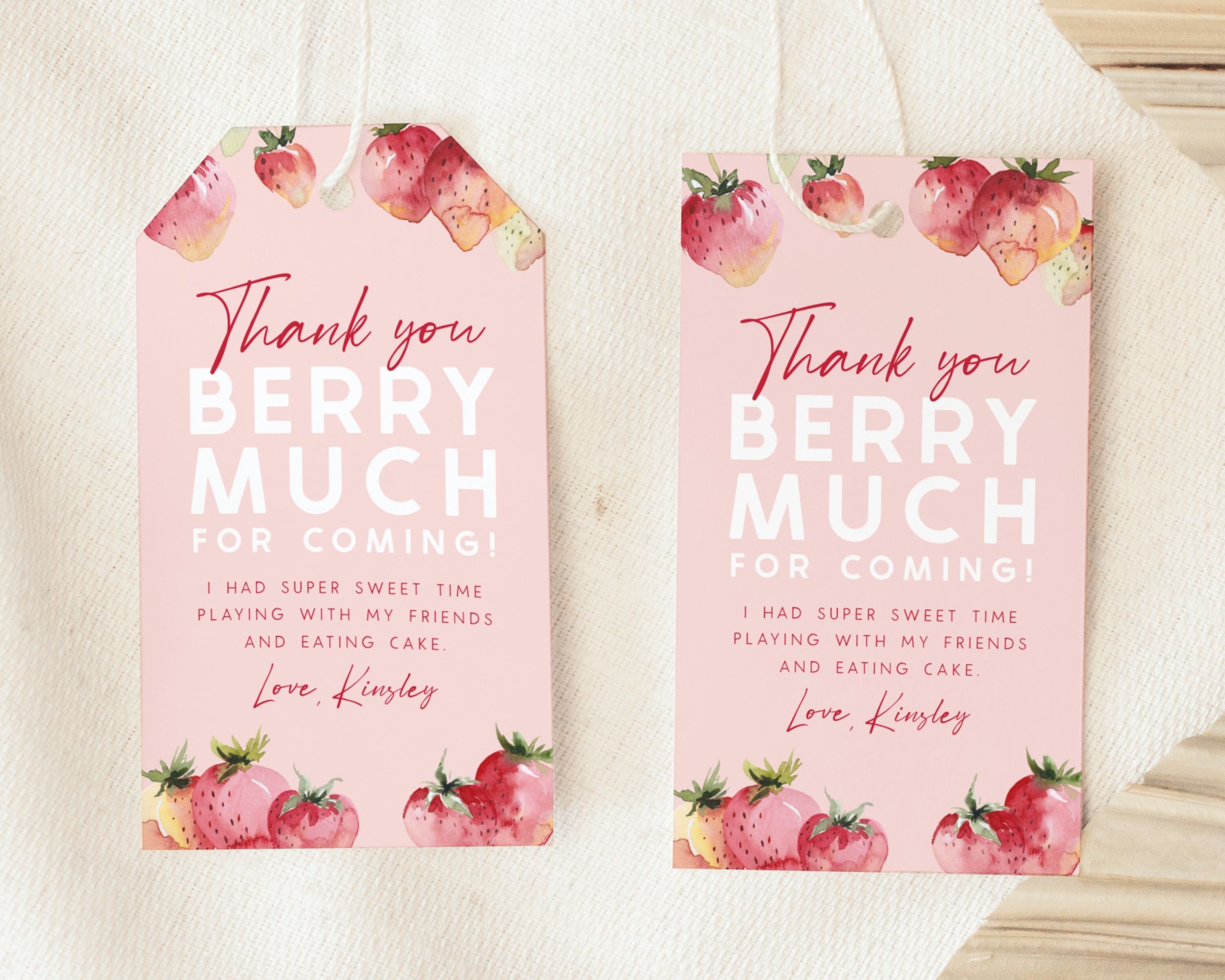 Berry First Birthday Thank You Tag Template. Strawberry Thank You Tag ...