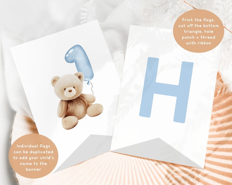 Bear Happy Birthday Banner Template. Editable Beary First Birthday Boy ...