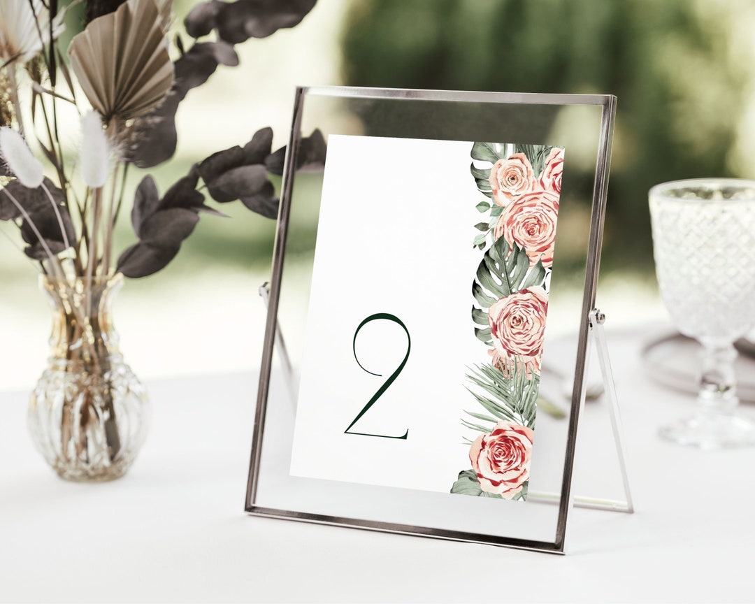 Tropical Bridal Shower Table Numbers Template. Tropical Greenery Bridal ...