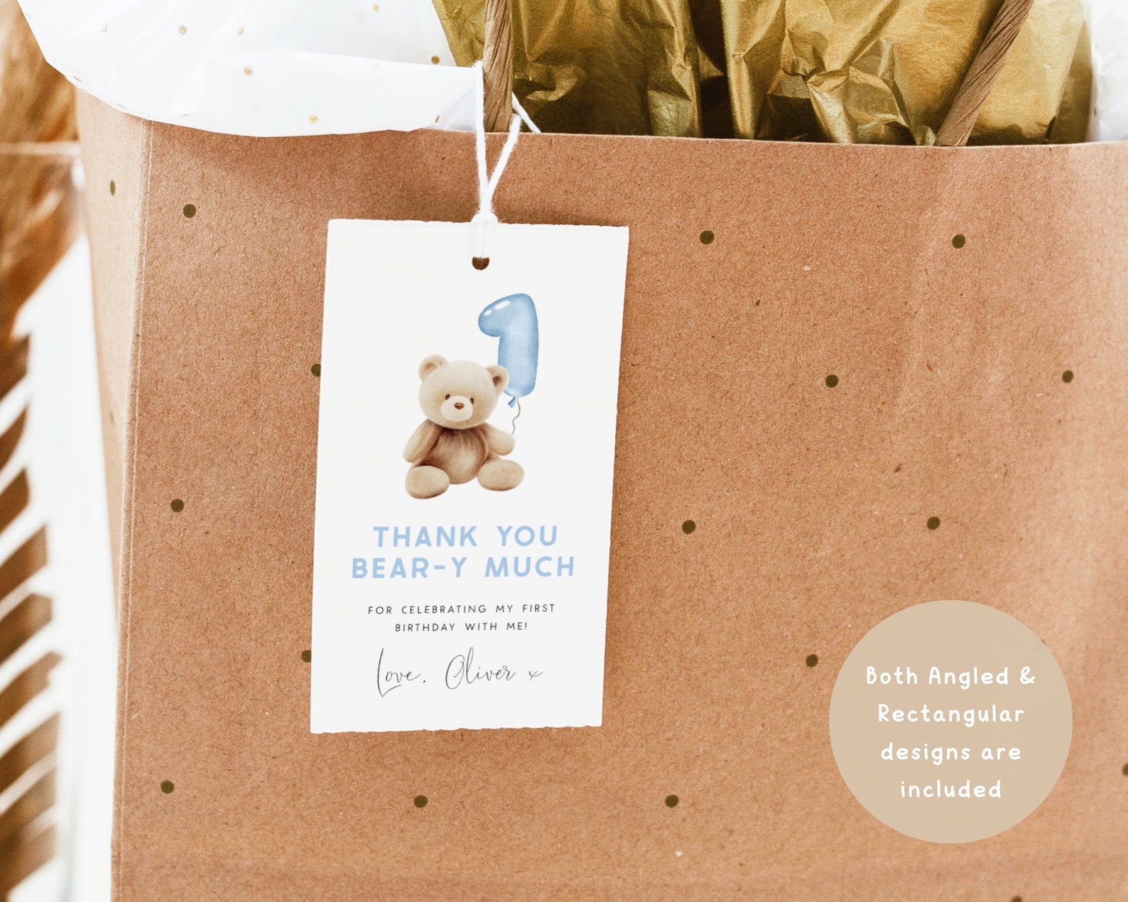 Bear 1st Birthday Thank You Tag. Editable Beary First Birthday Thank ...