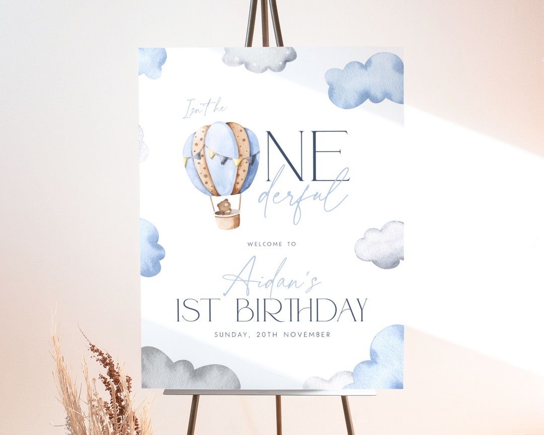 Onederful 1st Birthday Welcome Sign Template. Editable One-derful Blue ...