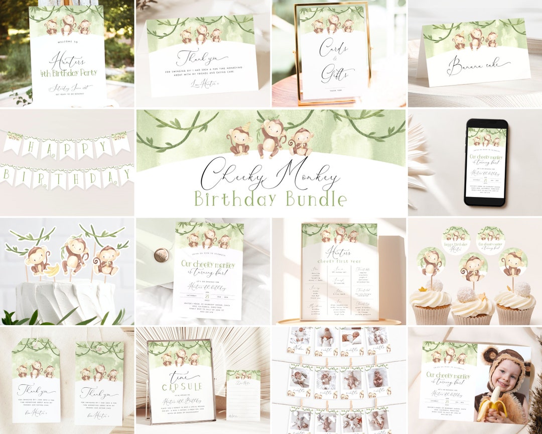 Monkey Birthday Bundle, Monkey Jungle Birthday Bundle Safari Birthday ...