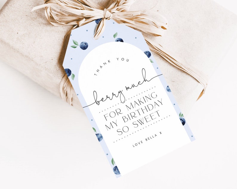Blueberry First Birthday Thank You Tag Template. Berry Thank You Tag ...
