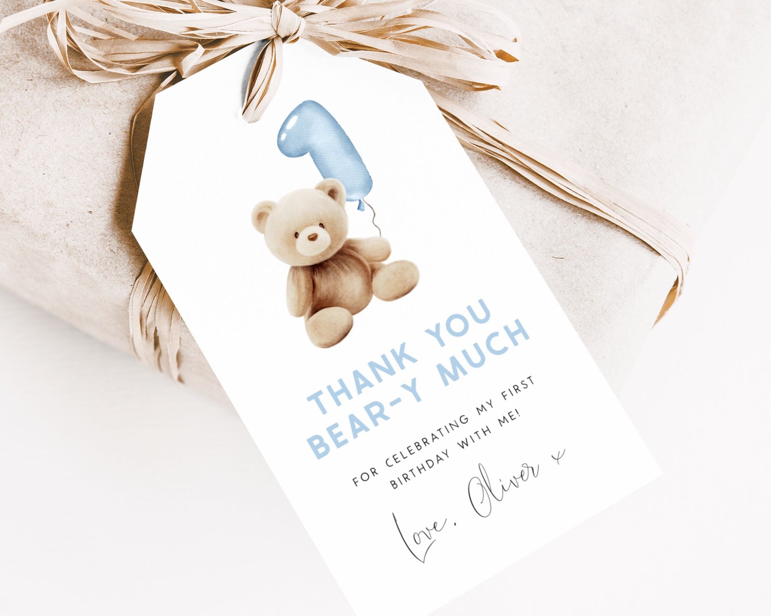 Bear 1st Birthday Thank You Tag. Editable Beary First Birthday Thank ...