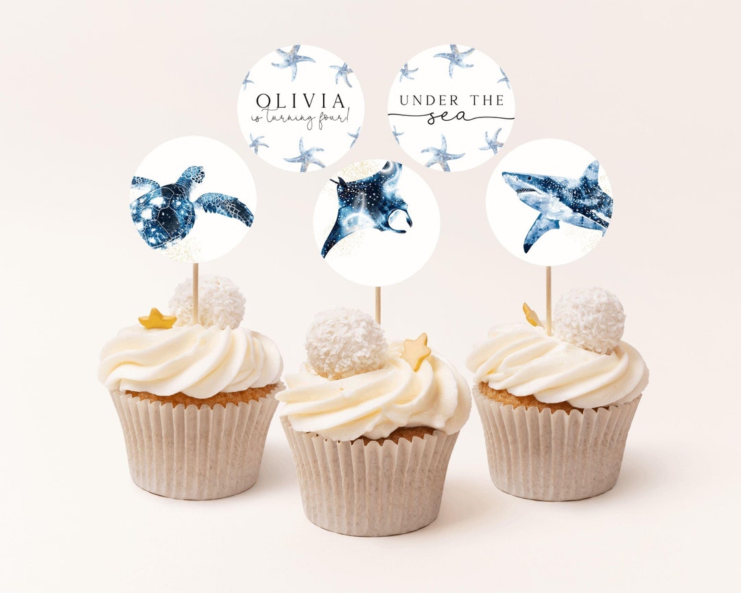 Under the Sea Cupcake Toppers Birthday Template. Oceanic Sea Animals ...