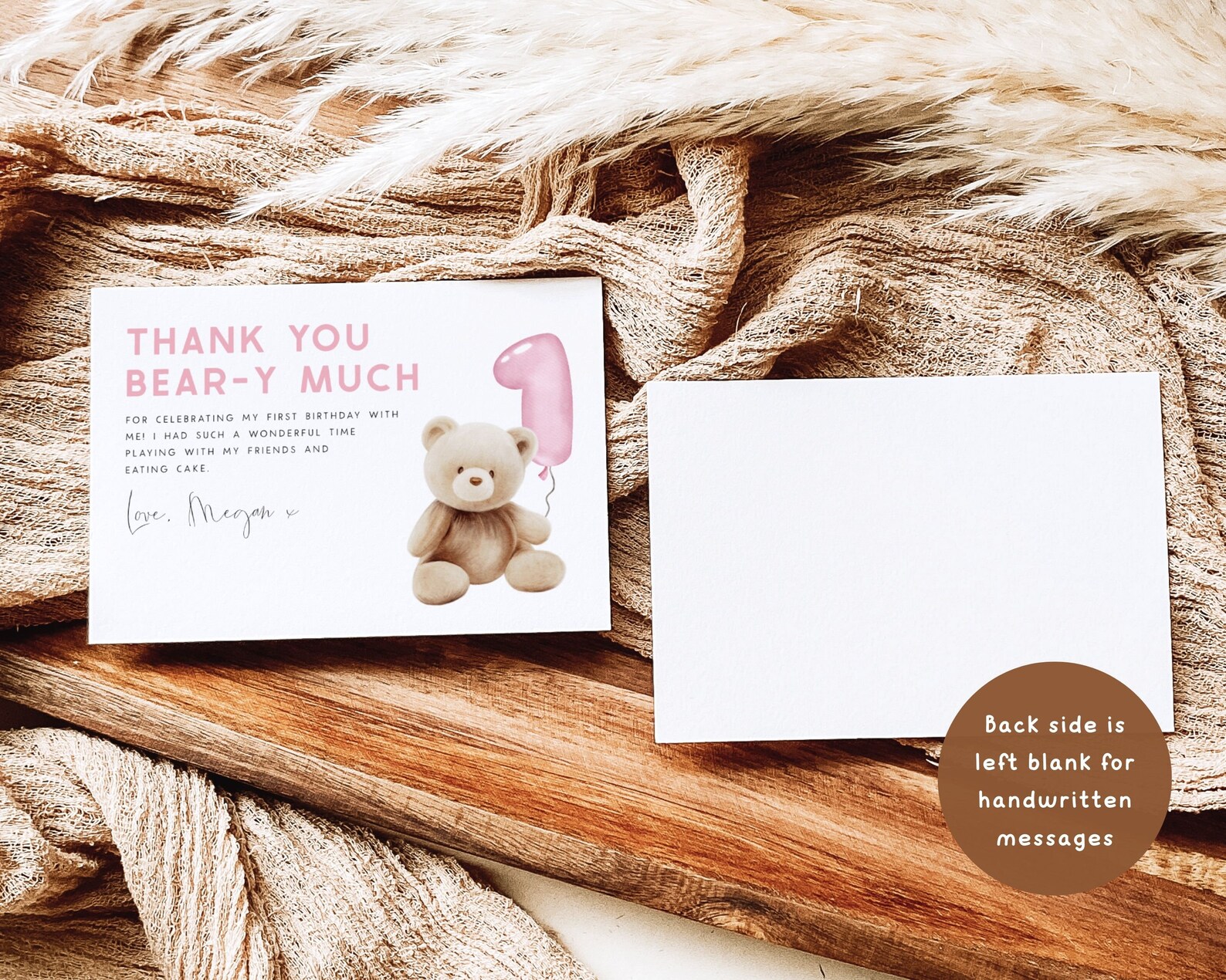 Bear 1st Birthday Thank You Card Editable Beary First Birthday Thank ...