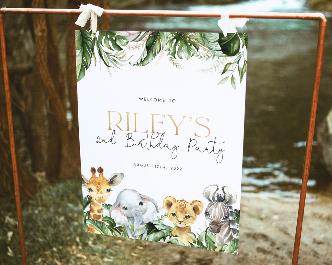 Two Wild Welcome Sign Template. Editable Safari Jungle 2nd Birthday ...