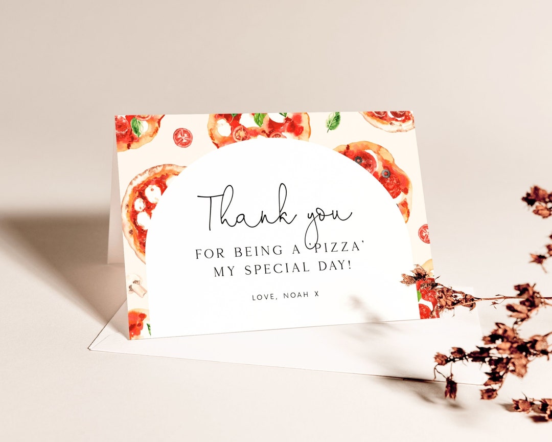 Pizza Party Thank You Card Editable Template Pizza Party Birthday Thank ...
