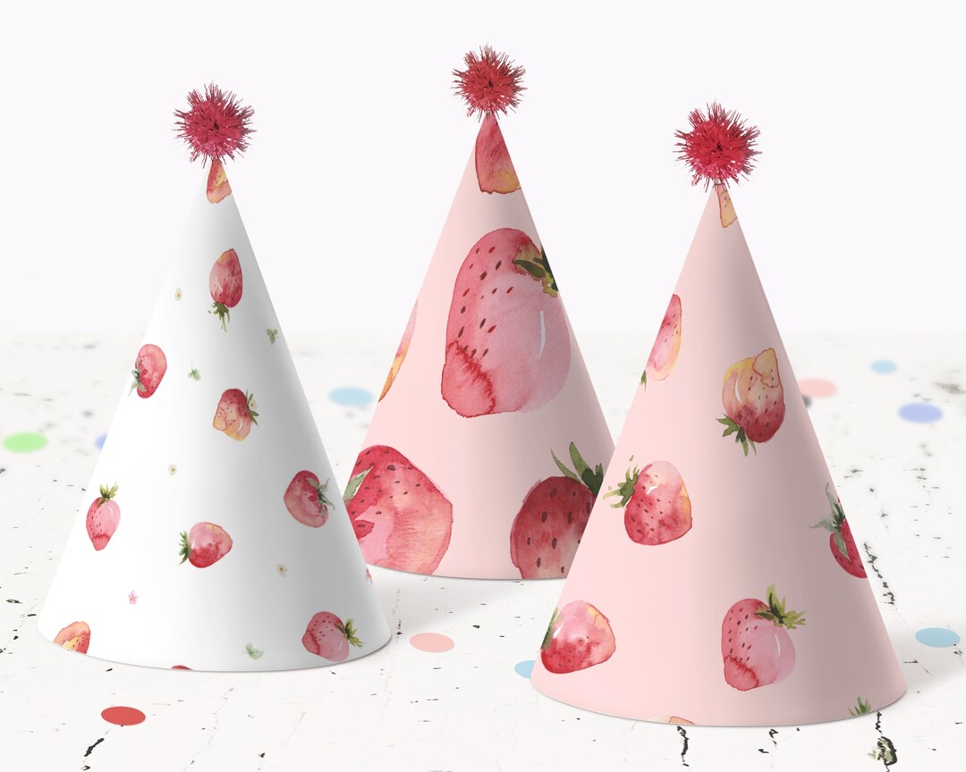 Strawberry Party Hat Template. Berry First Birthday Party Hat Berry ...