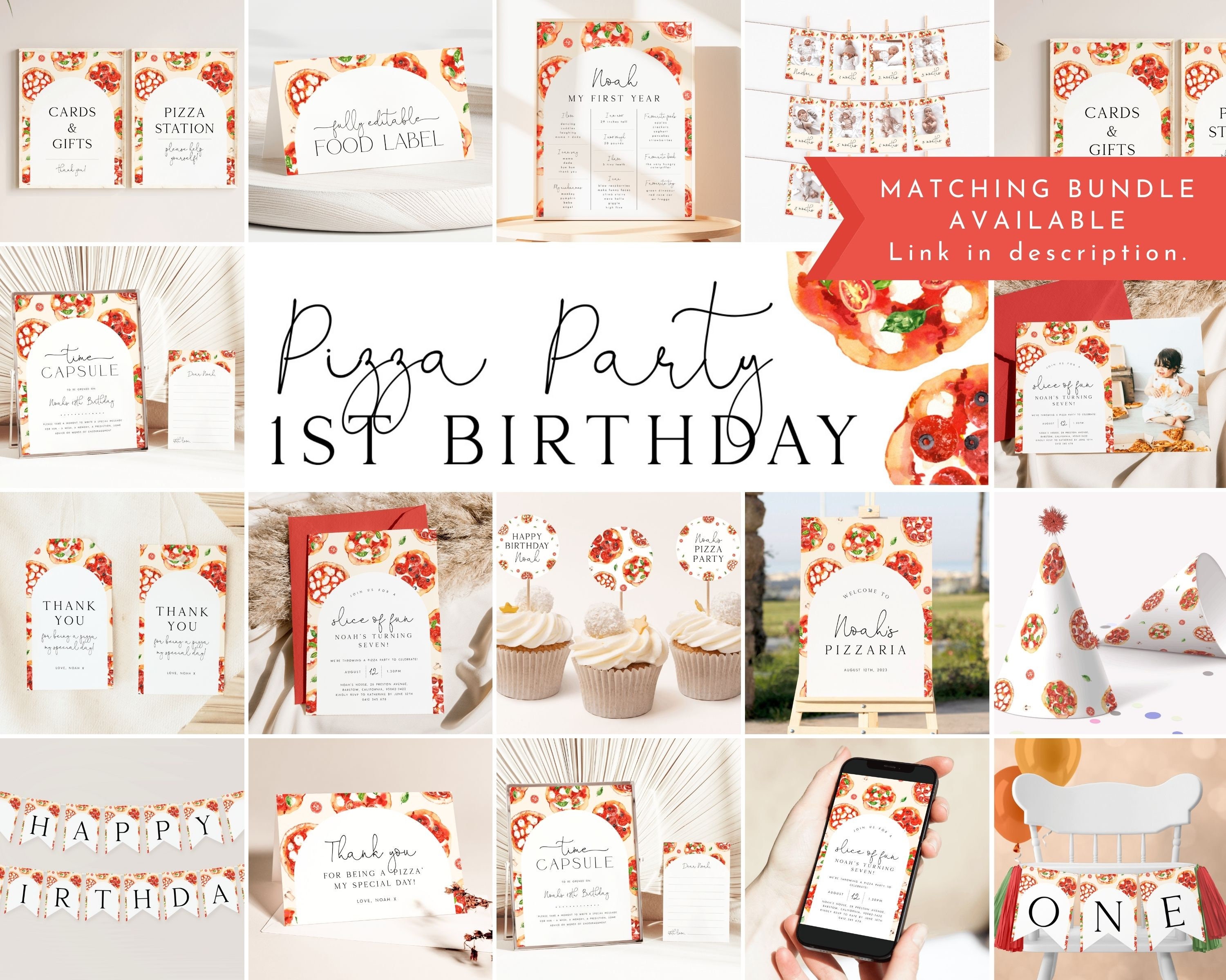 Pizza Party Cupcake Toppers Editable Template Pizza Party Birthday ...