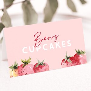 Strawberry Food Labels Template. Berry First Birthday Food Label Cards ...