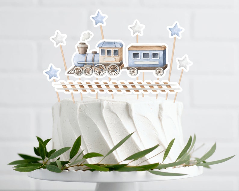 Printable Train Cake Topper Birthday Party Decor Chugga Two Two Blue ...