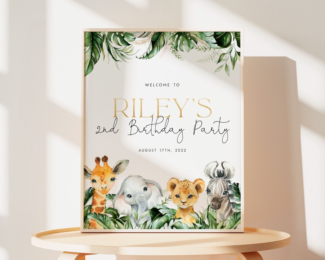 Two Wild Welcome Sign Template. Editable Safari Jungle 2nd - Etsy