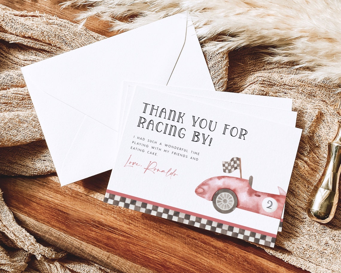 Two Fast Race Car Thank You Card Template, Vintage Race Car 2nd ...