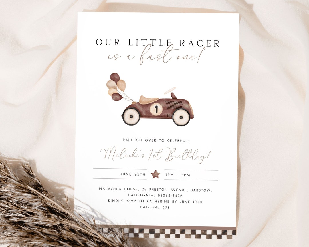 Fast One 1st Birthday Invitation Template. Vintage Race Car First ...