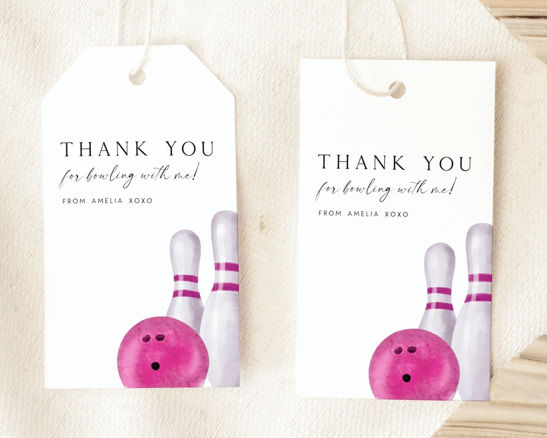 Bowling Thank You Tag Editable Template Bowling Party Birthday Thank ...