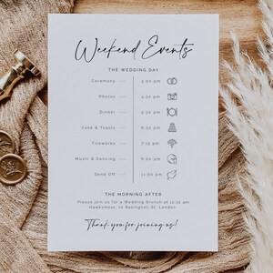 Elegant Wedding Program Template, DIY Wedding Timeline Card, Instant ...