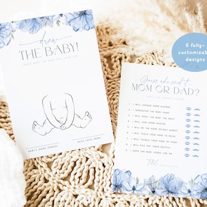 Dusty Blue Baby Shower Games Bundle. Blue Floral Printable Baby Shower ...