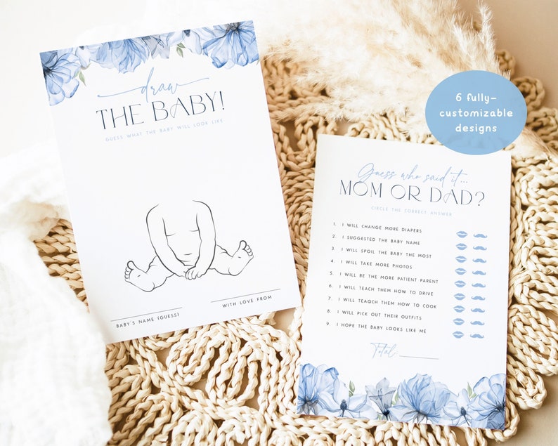 Dusty Blue Baby Shower Games Bundle. Blue Floral Printable - Etsy