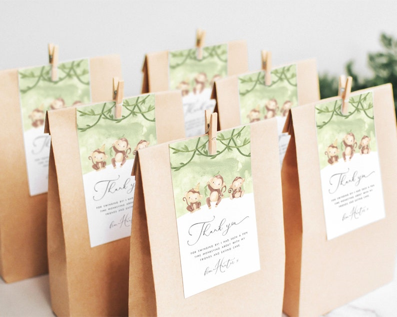 Monkey Thank You Tag Template. Monkey Birthday Favor Tag Jungle ...