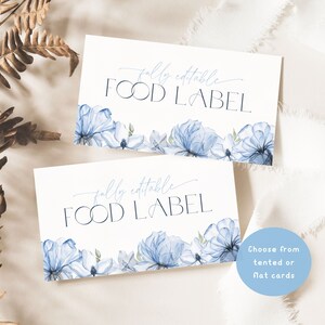 Dusty Blue Baby Shower Food Label Template Blue Floral Baby Shower ...