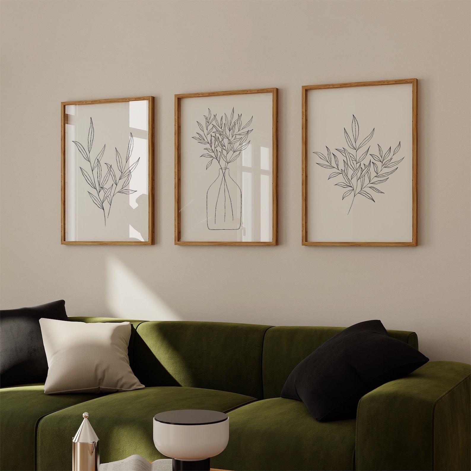 Set of Three Line Art Botanical Print Minimalist Neutral Wall - Etsy