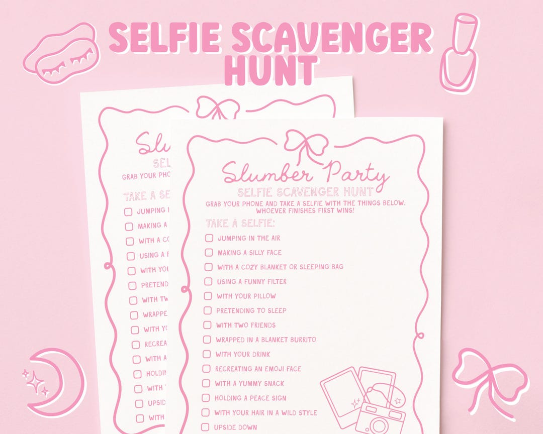 Slumber Party Selfie Scavenger Hunt Game, Teen Photo Challenge ...