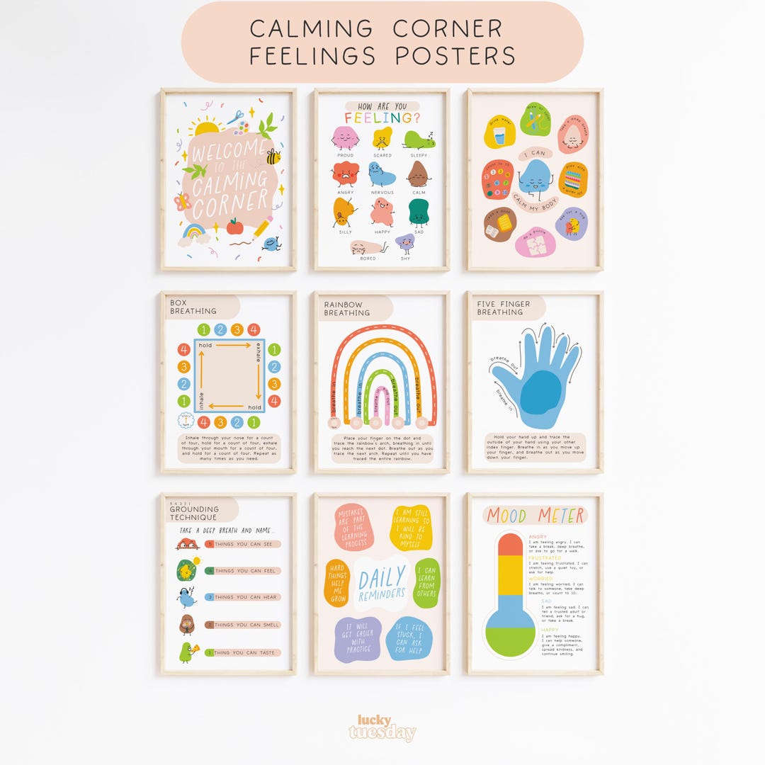 Set of Feelings Posters, Calming Corner, Emotions Chart, Therapy Office ...