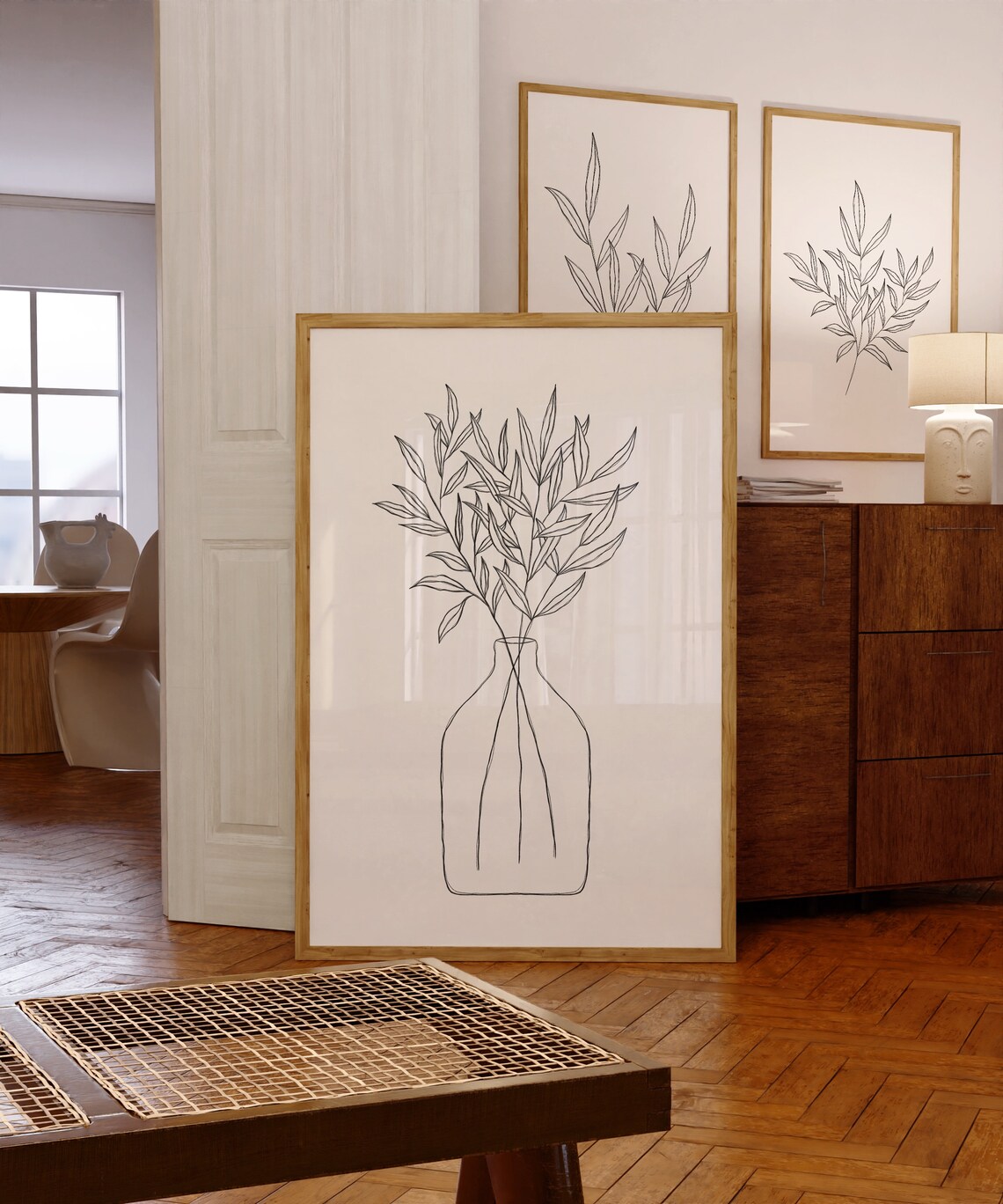 Set of Three Line Art Botanical Print Minimalist Neutral Wall - Etsy